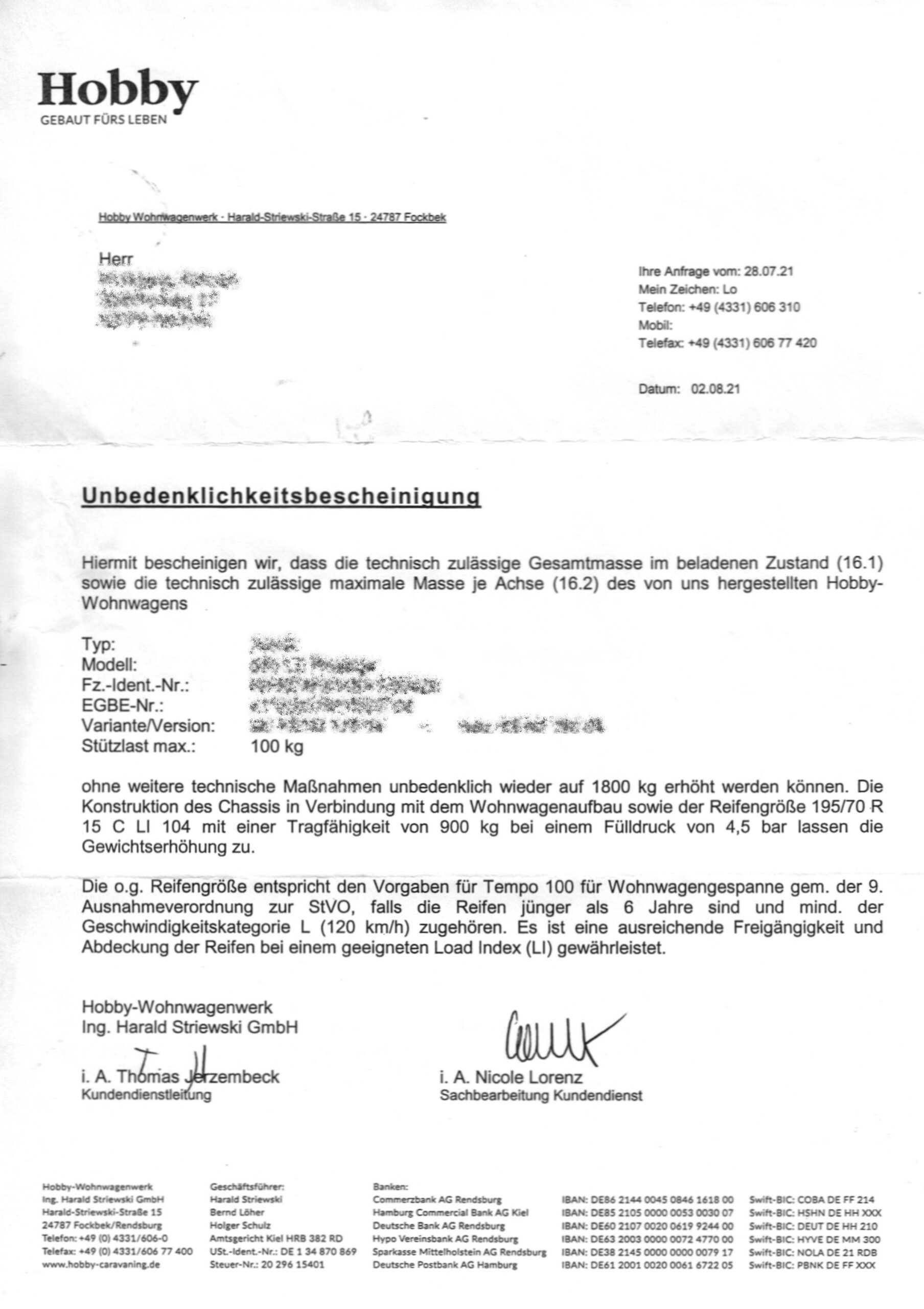 Unbedenklichkeitsbescheinigung Auflastung Ford Transit